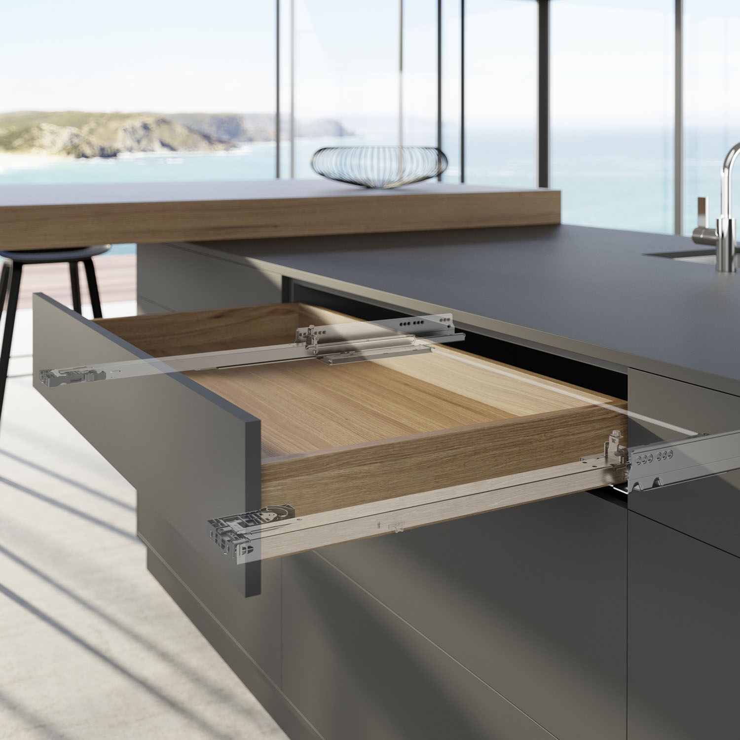 HETTICH ACTRO 5D - DRAWER RUNNER SET - 40KG - L450MM